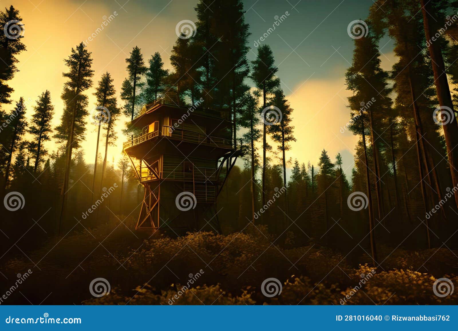 A Fire Watch Tower in the Middle of the Forest Stock Illustration ...