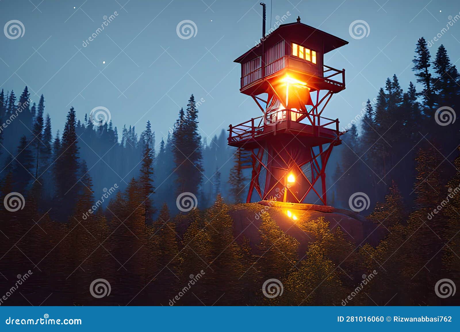 A Fire Watch Tower in the Middle of the Forest Stock Illustration ...