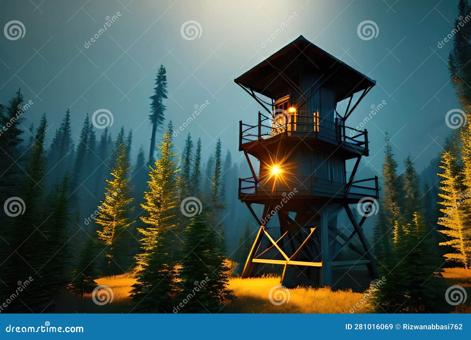A Fire Watch Tower in the Middle of the Forest Stock Illustration ...