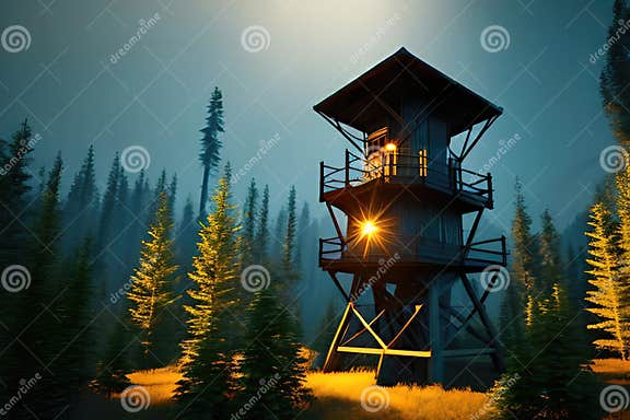 A Fire Watch Tower in the Middle of the Forest Stock Illustration ...