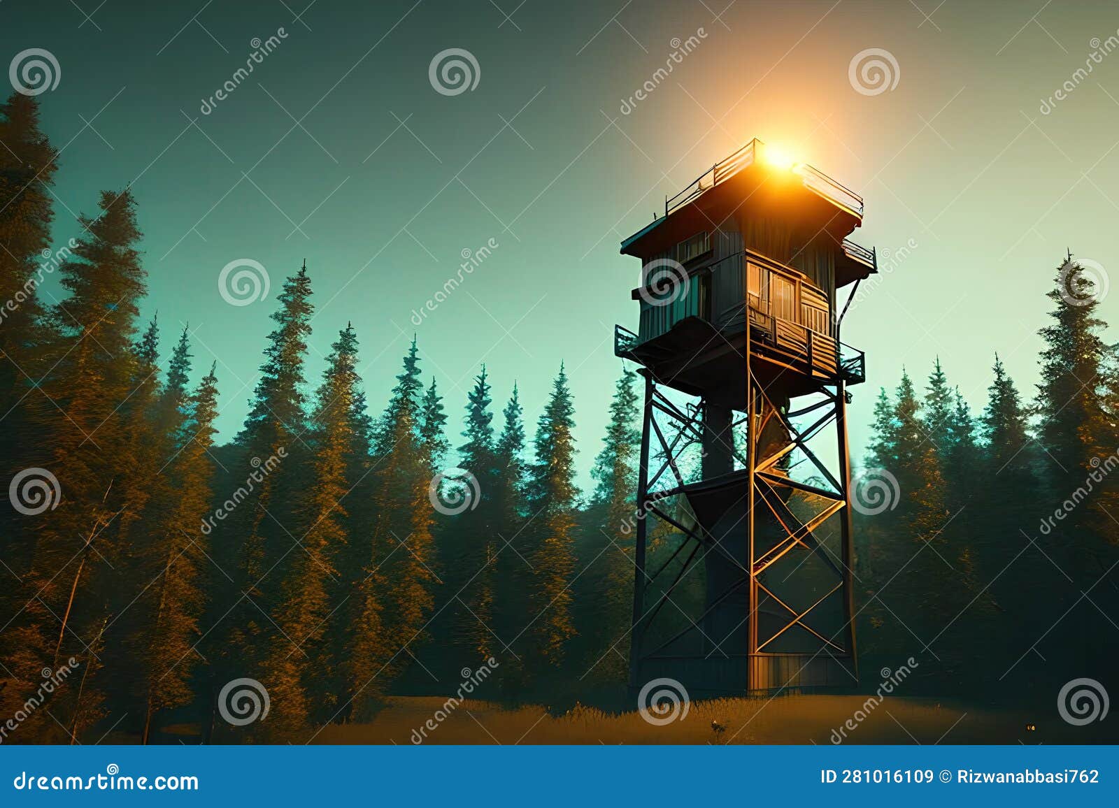 A Fire Watch Tower in the Middle of the Forest Stock Illustration ...