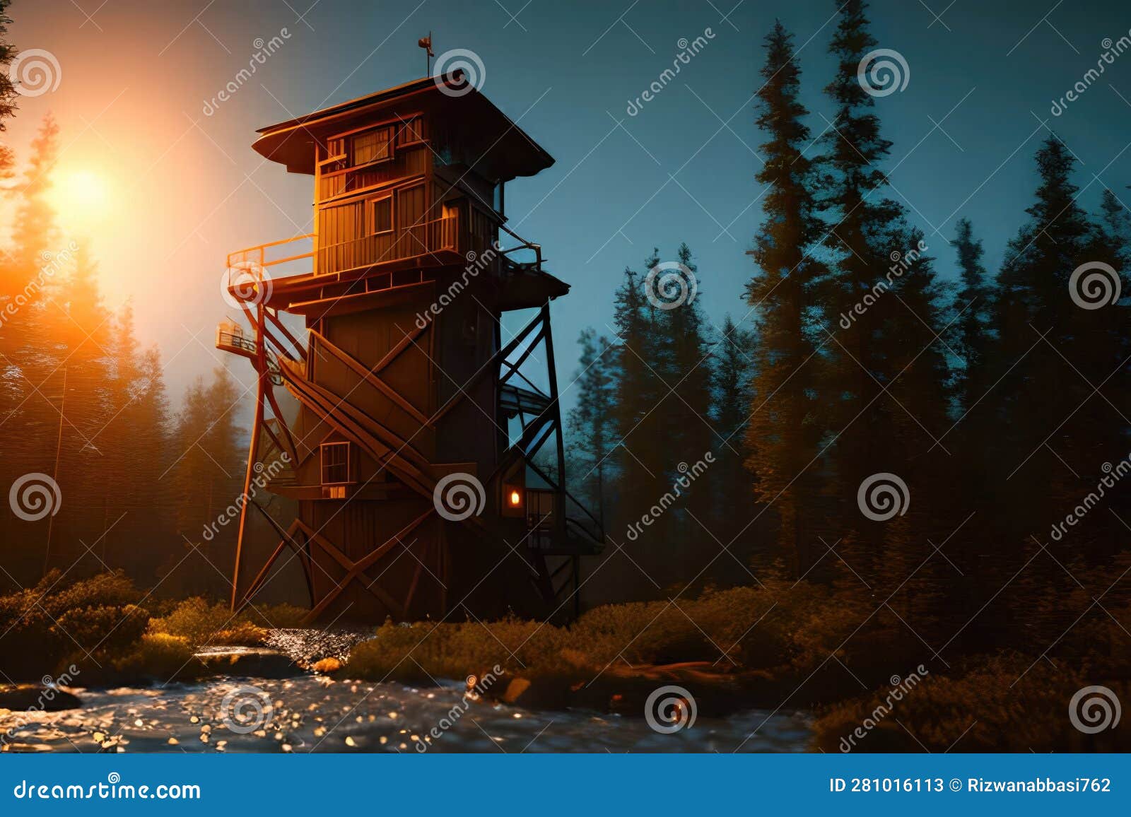 A Fire Watch Tower In The Middle Of The Forest Royalty-Free Stock ...