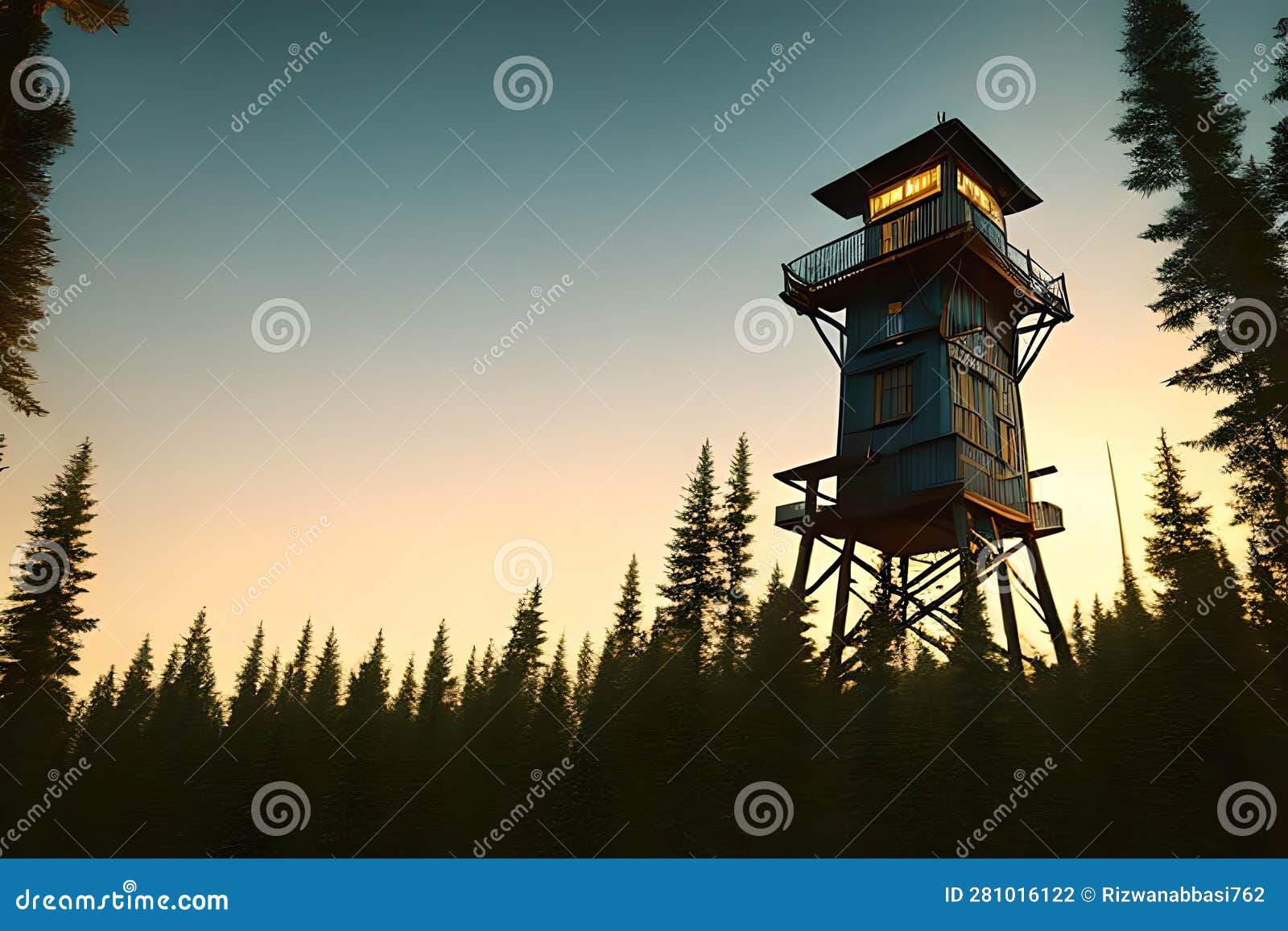 A Fire Watch Tower in the Middle of the Forest Stock Illustration ...