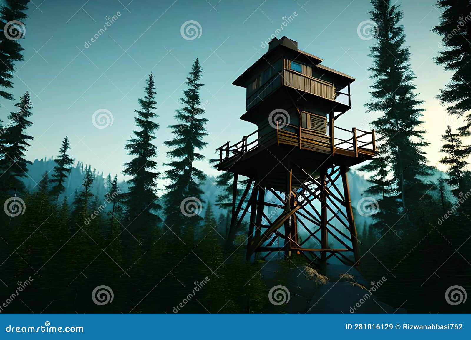 A Fire Watch Tower in the Middle of the Forest Stock Illustration ...