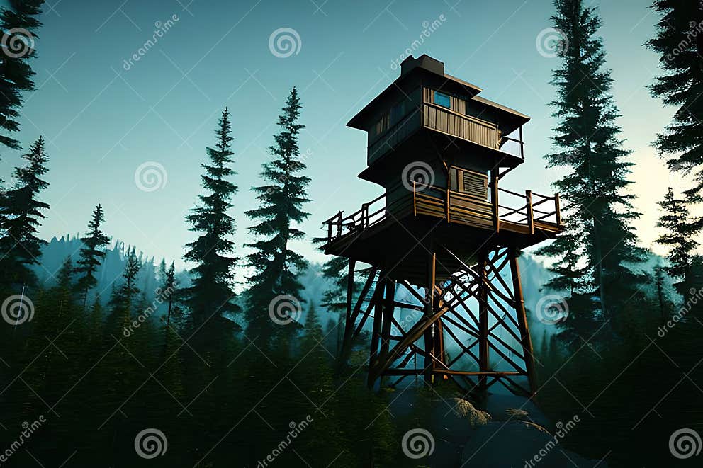 A Fire Watch Tower in the Middle of the Forest Stock Illustration ...