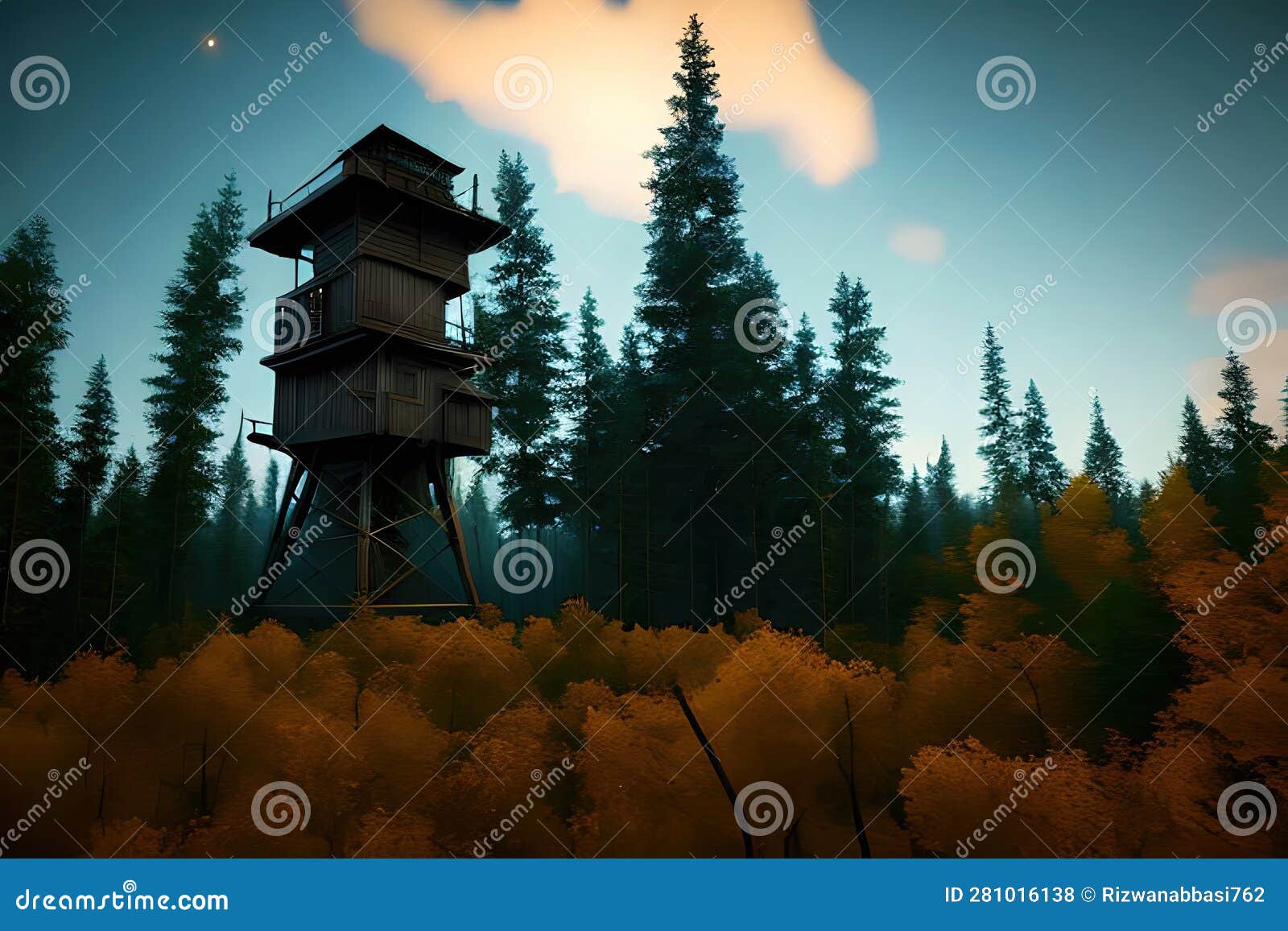 A Fire Watch Tower in the Middle of the Forest Stock Illustration ...