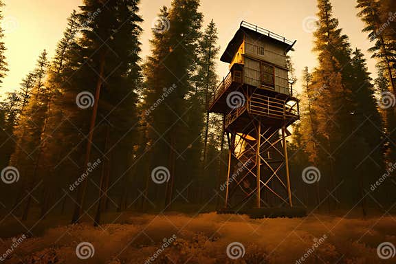A Fire Watch Tower in the Middle of the Forest Stock Illustration ...