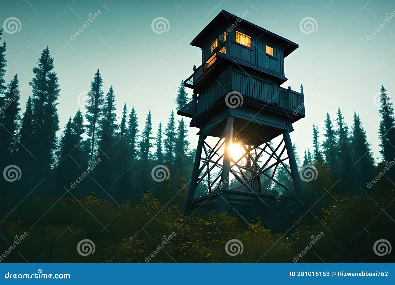 A Fire Watch Tower in the Middle of the Forest Stock Illustration ...