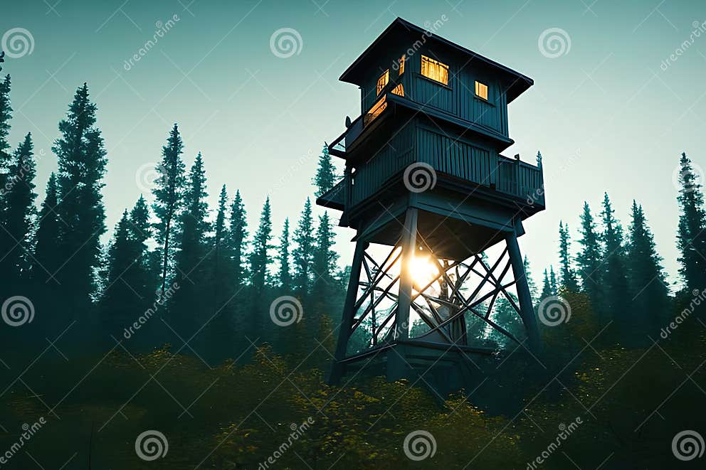 A Fire Watch Tower in the Middle of the Forest Stock Illustration ...