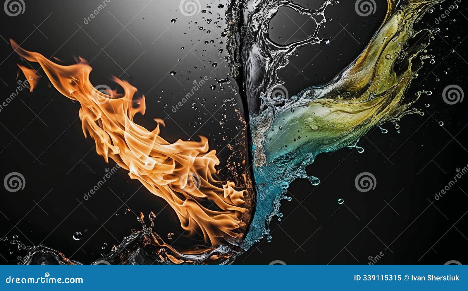 Fire and Water on Black - Opposite Energy. Stock Image - Image of black ...