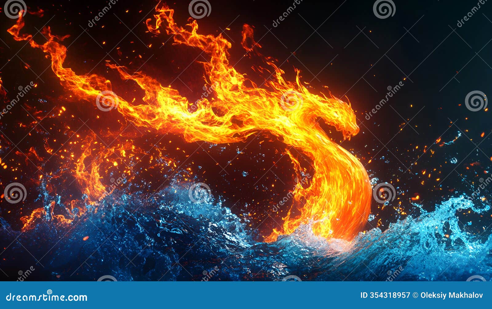 Fire and Water on Black - Opposite Energy Stock Image - Image of bond ...