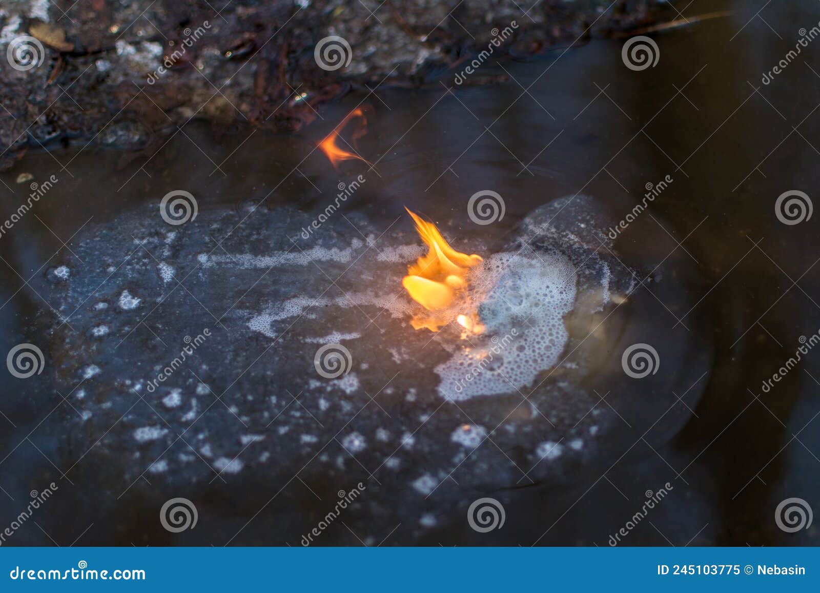 Fire in Water from Calcium Carbide Stock Image - Image of blaze ...