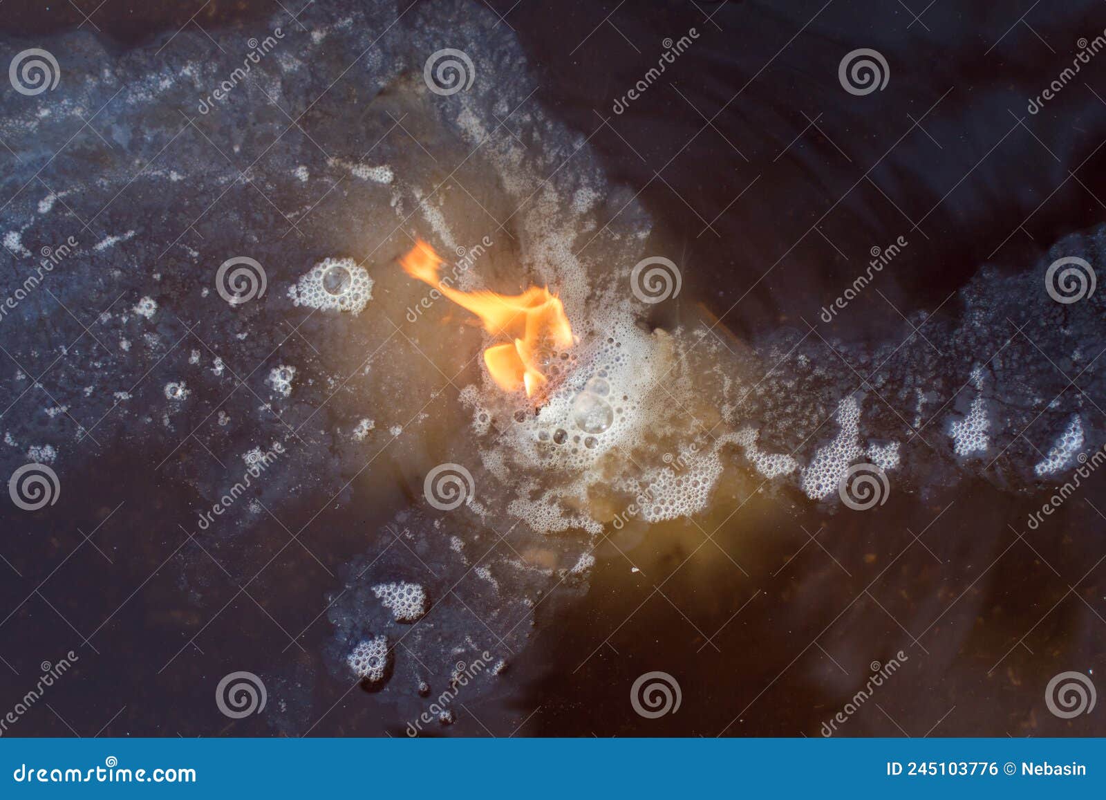 Fire in Water from Calcium Carbide Stock Photo - Image of glowing ...