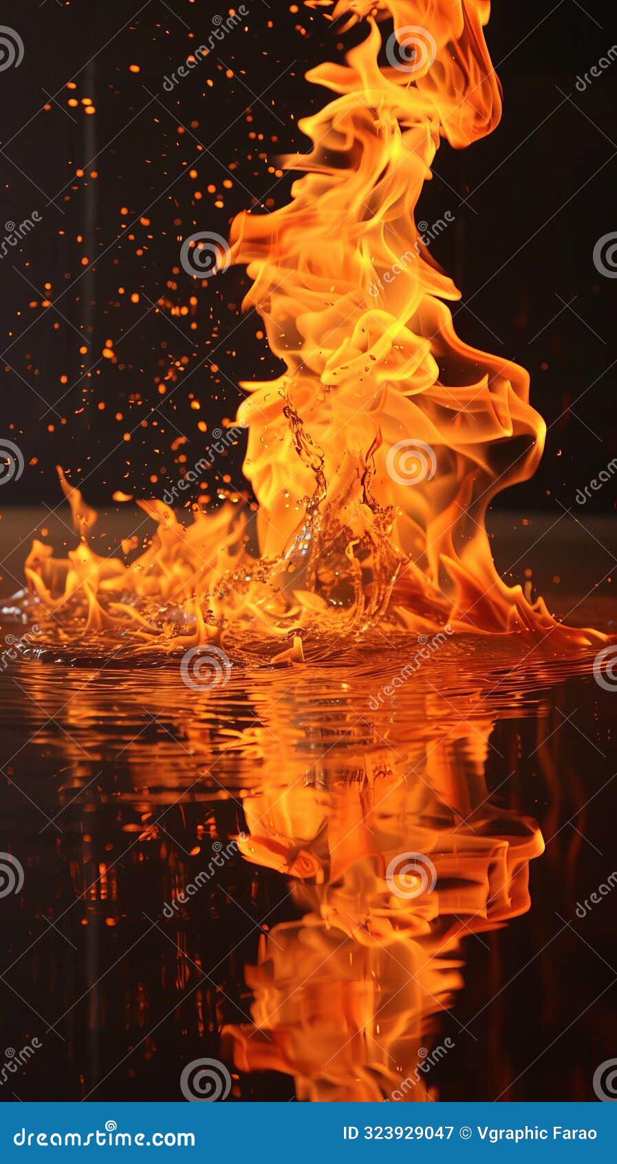 Fire and Water Collision with Reflections, Dramatic Concept Stock Image ...