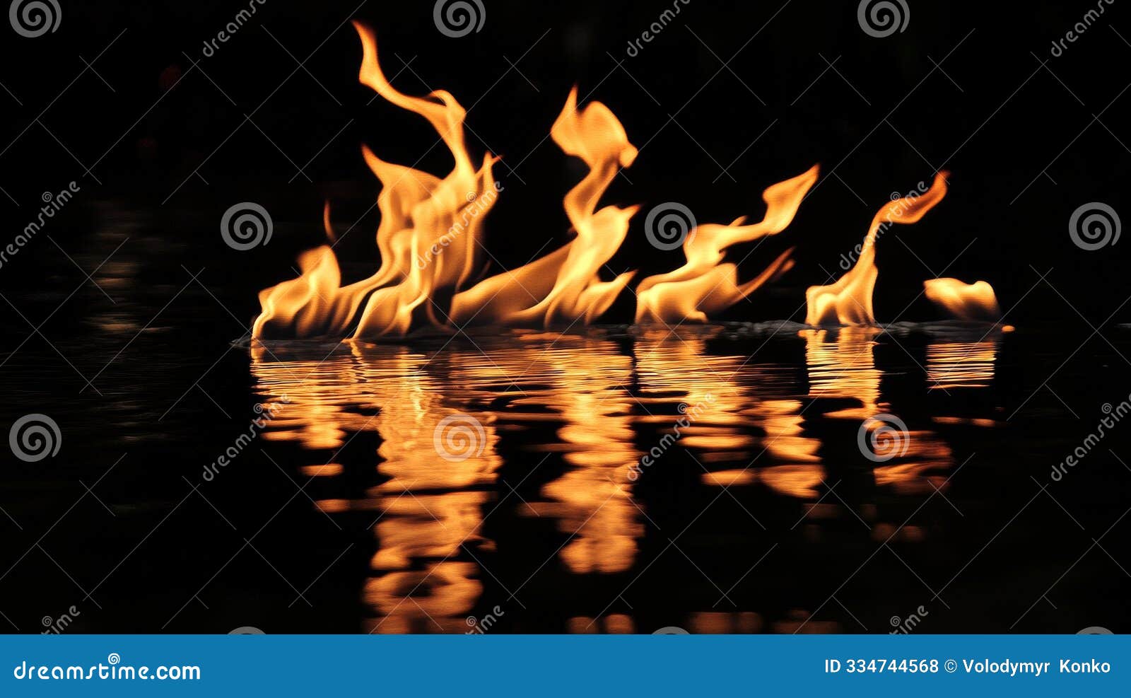 Fire on Water with Dramatic Reflection at Night, Mysterious Nature ...