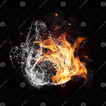 Fire and Water Elements on Black Background Stock Photo - Image of ...