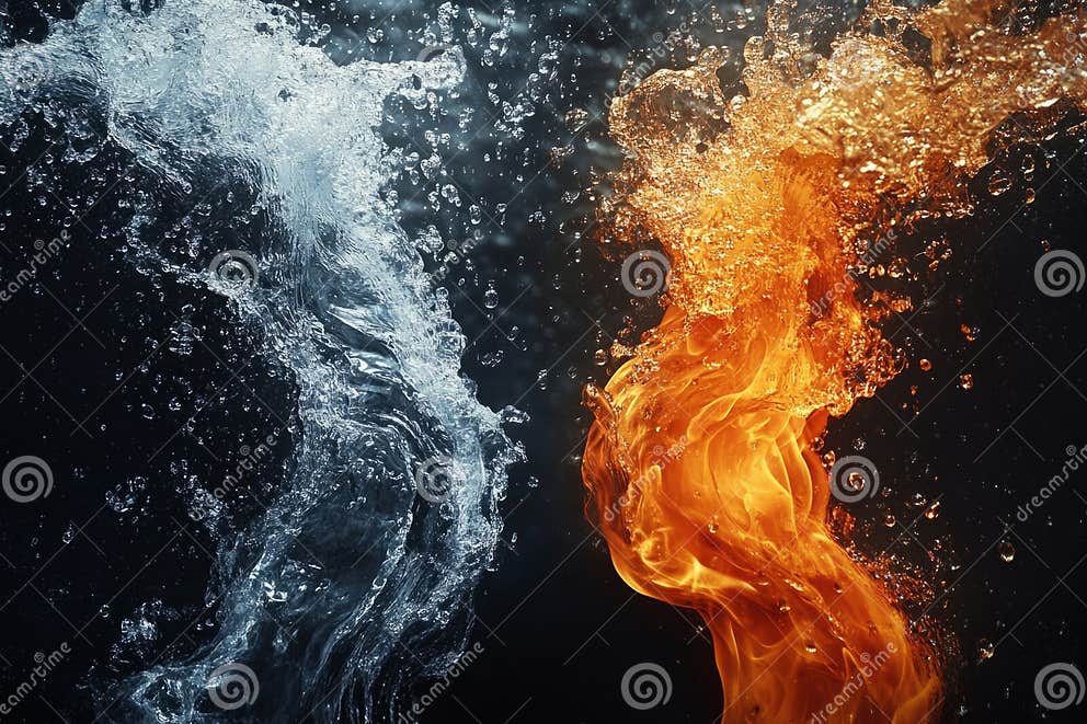 Fire and Water Elements Clashing Together Creating a Dramatic Contrast ...