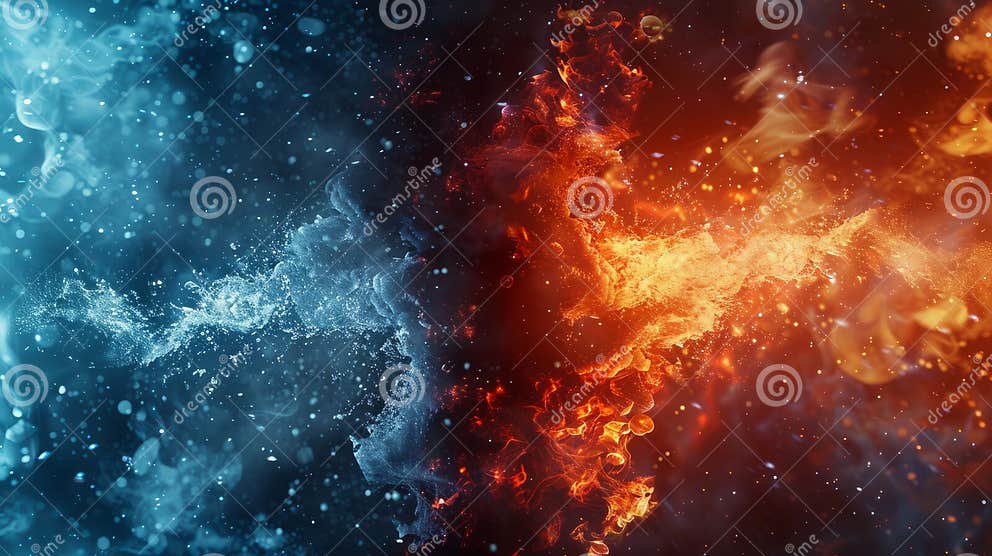 Fire and Water Elements Merging in an Abstract Digital Artwork Stock ...