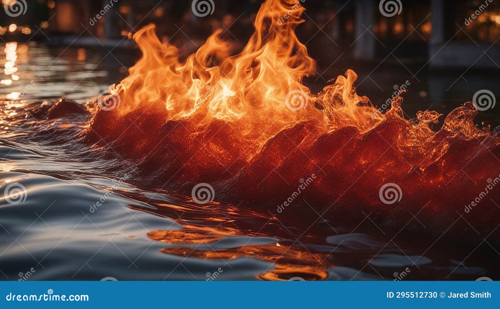 Fire in the Water a Fiery Spectacle on the Water Surface, with a Motion ...