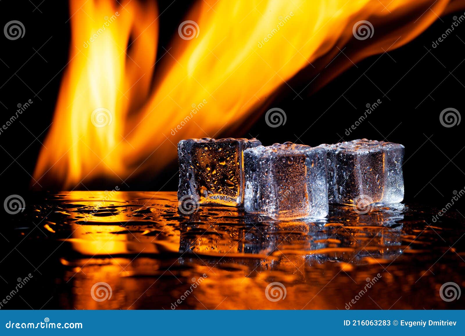 Fire and Water, Flames and Ice, Black Background Stock Image - Image of ...