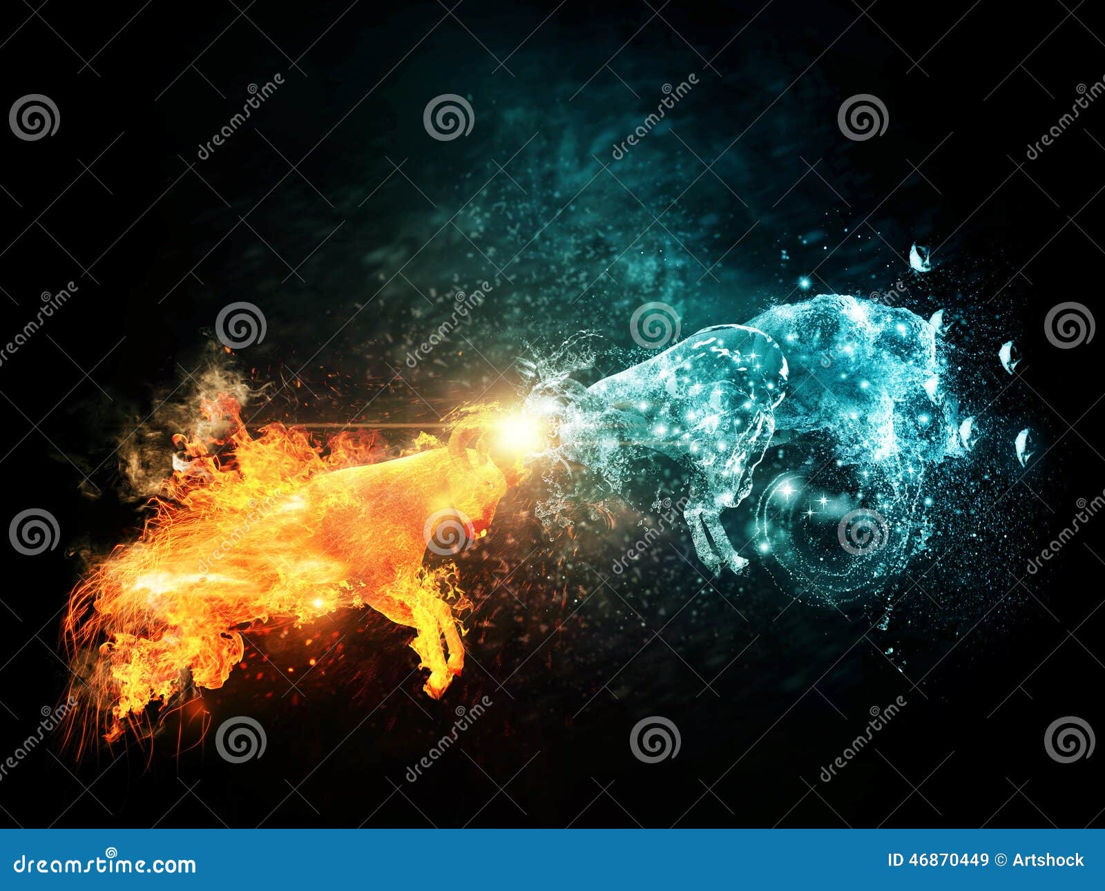 Fire and Water Goats Collide Stock Illustration - Illustration of chaos ...