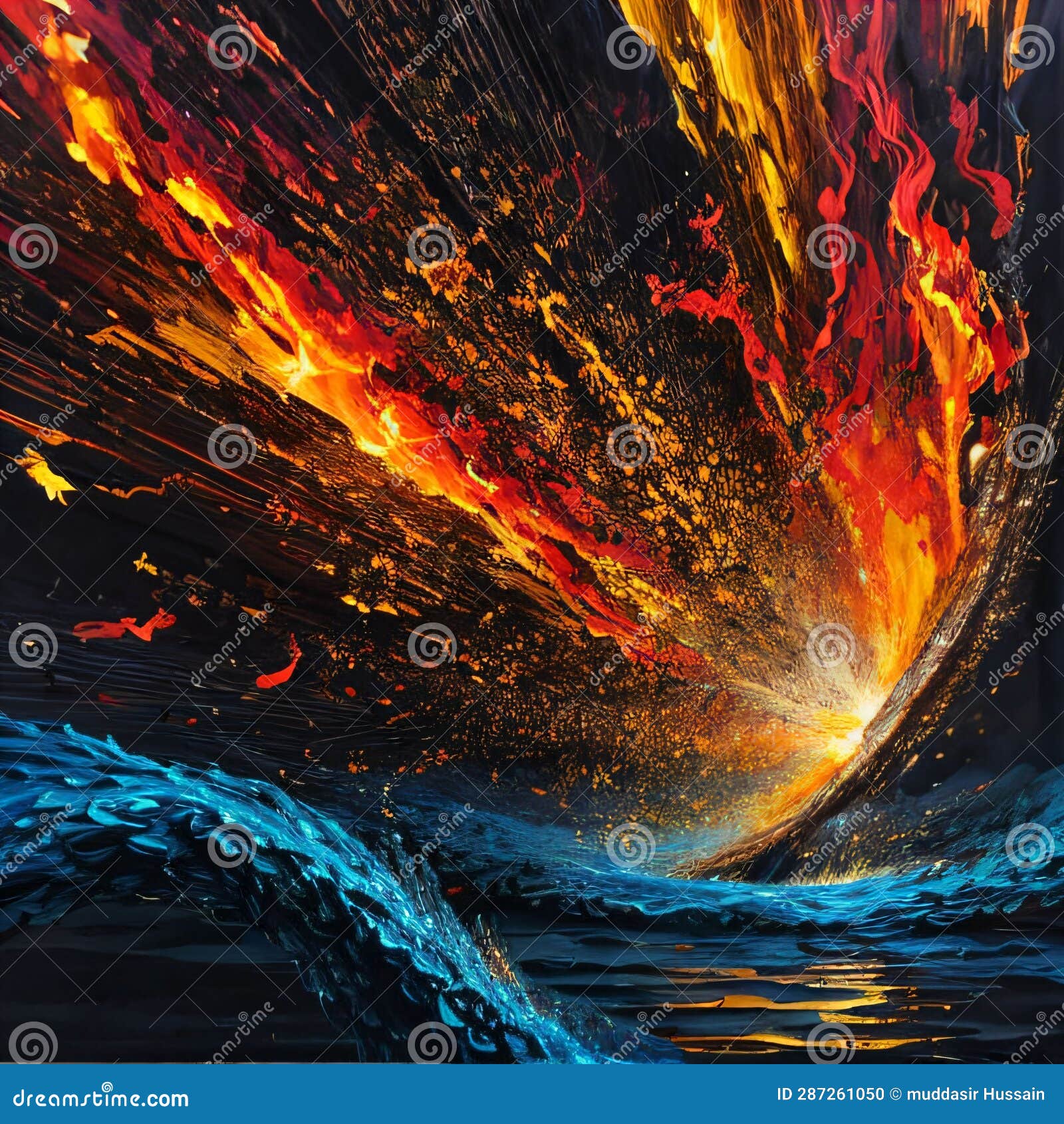 Waves Made of Fire and Water Stock Illustration - Illustration of ...
