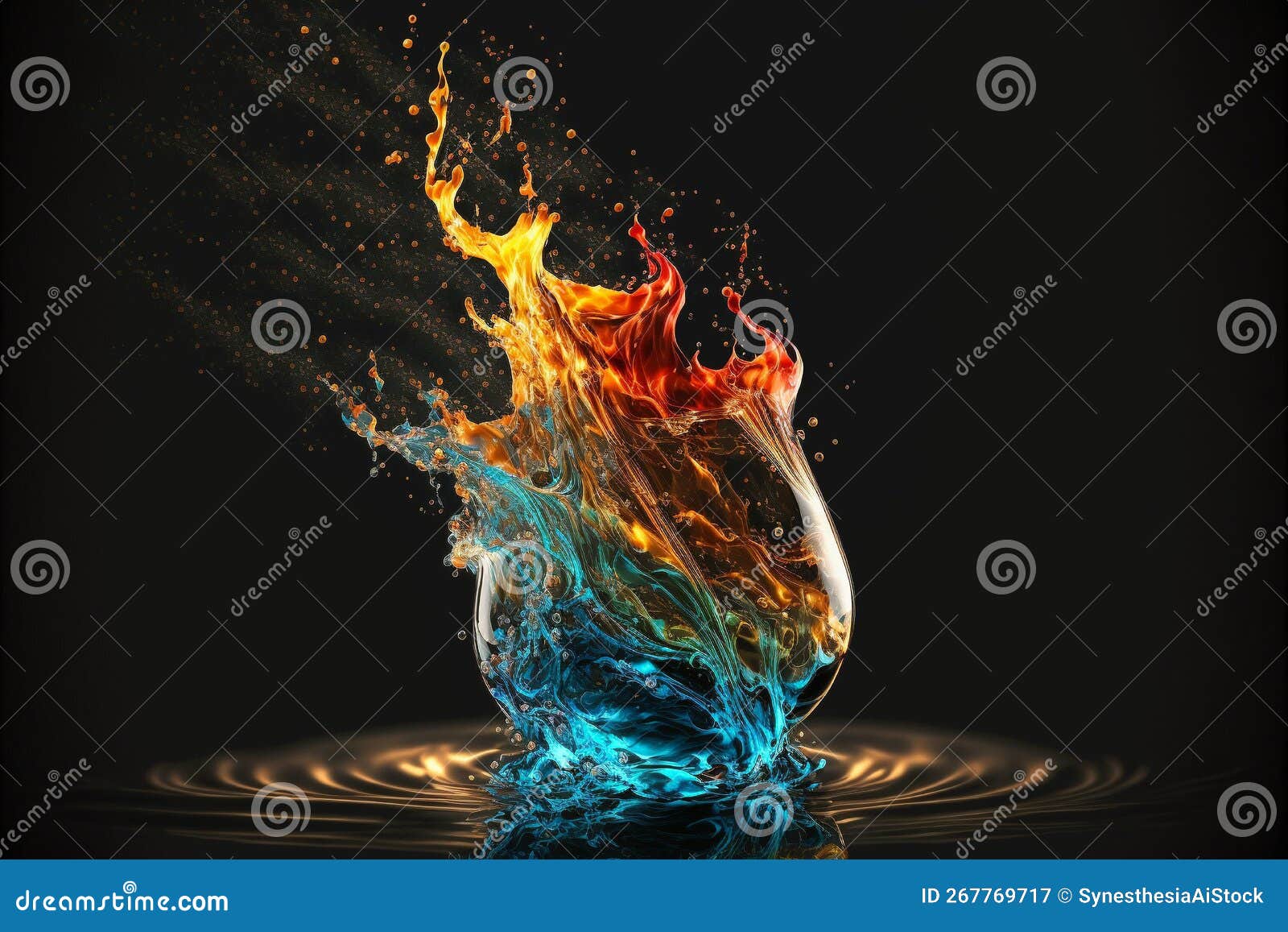 Fire and Water Splash. Dynamic Concept of Two Opposite Elements. Flame ...