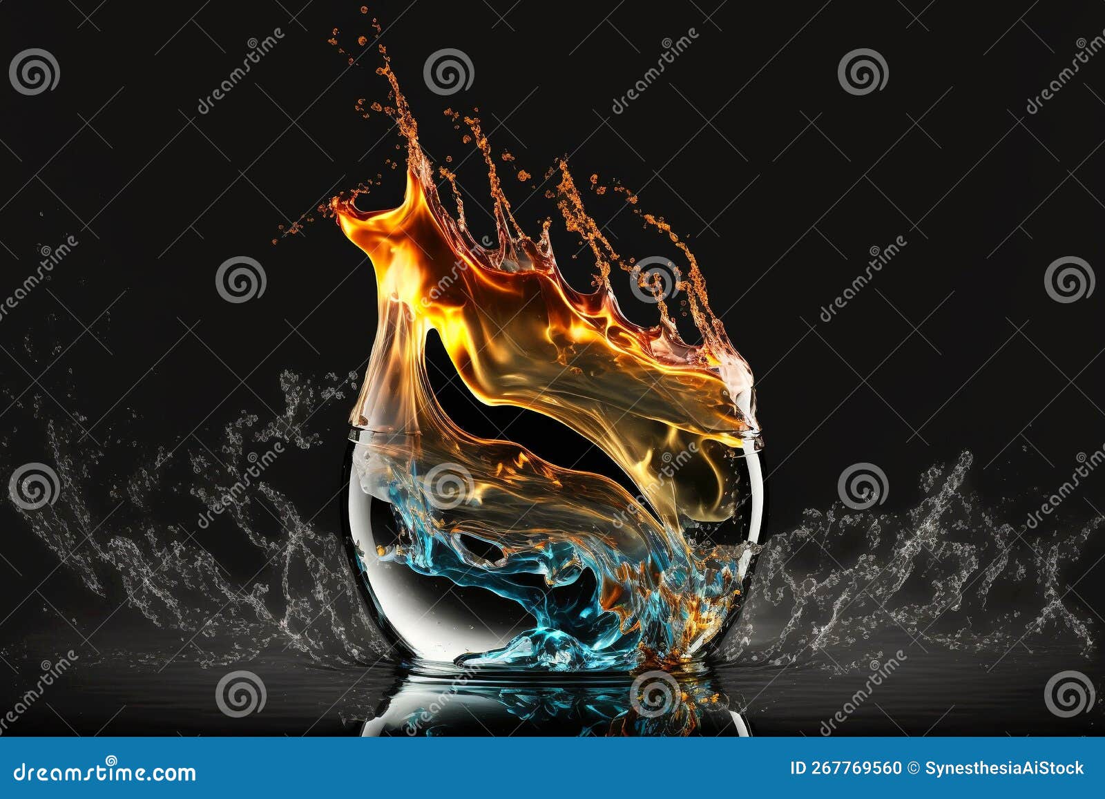 Fire and Water Splash. Dynamic Concept of Two Opposite Elements. Flame ...