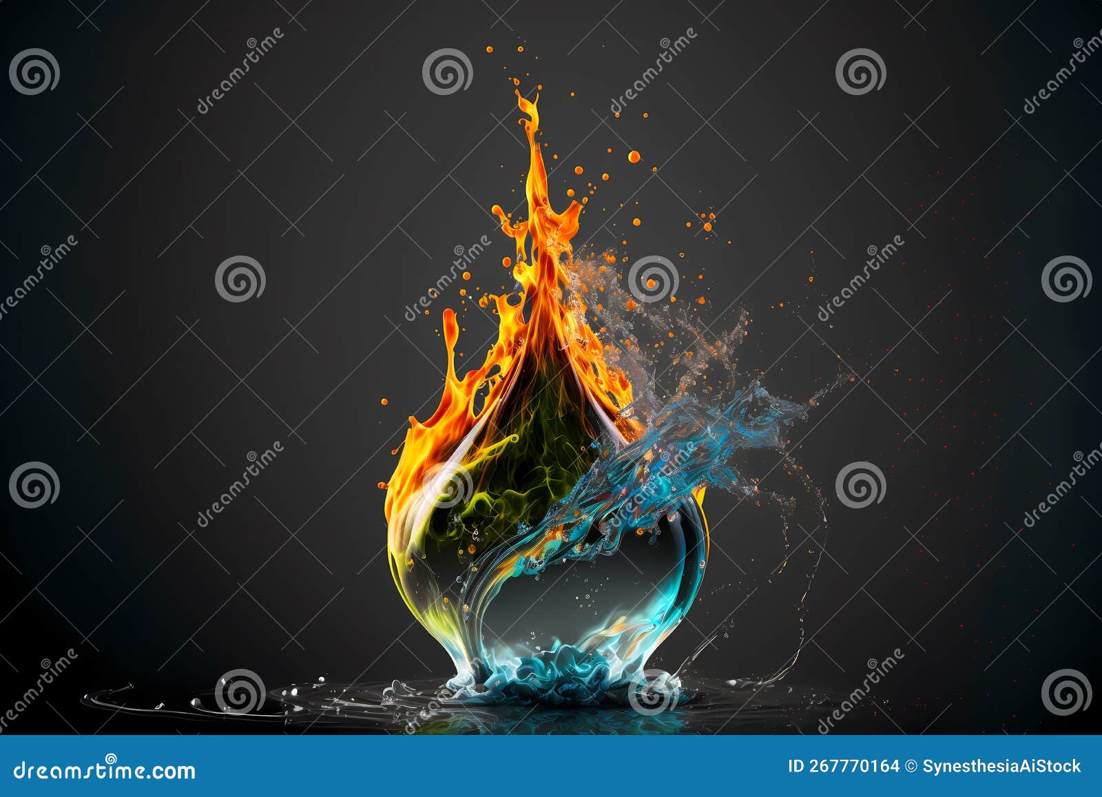 Fire and Water Splash. Dynamic Concept of Two Opposite Elements. Flame ...