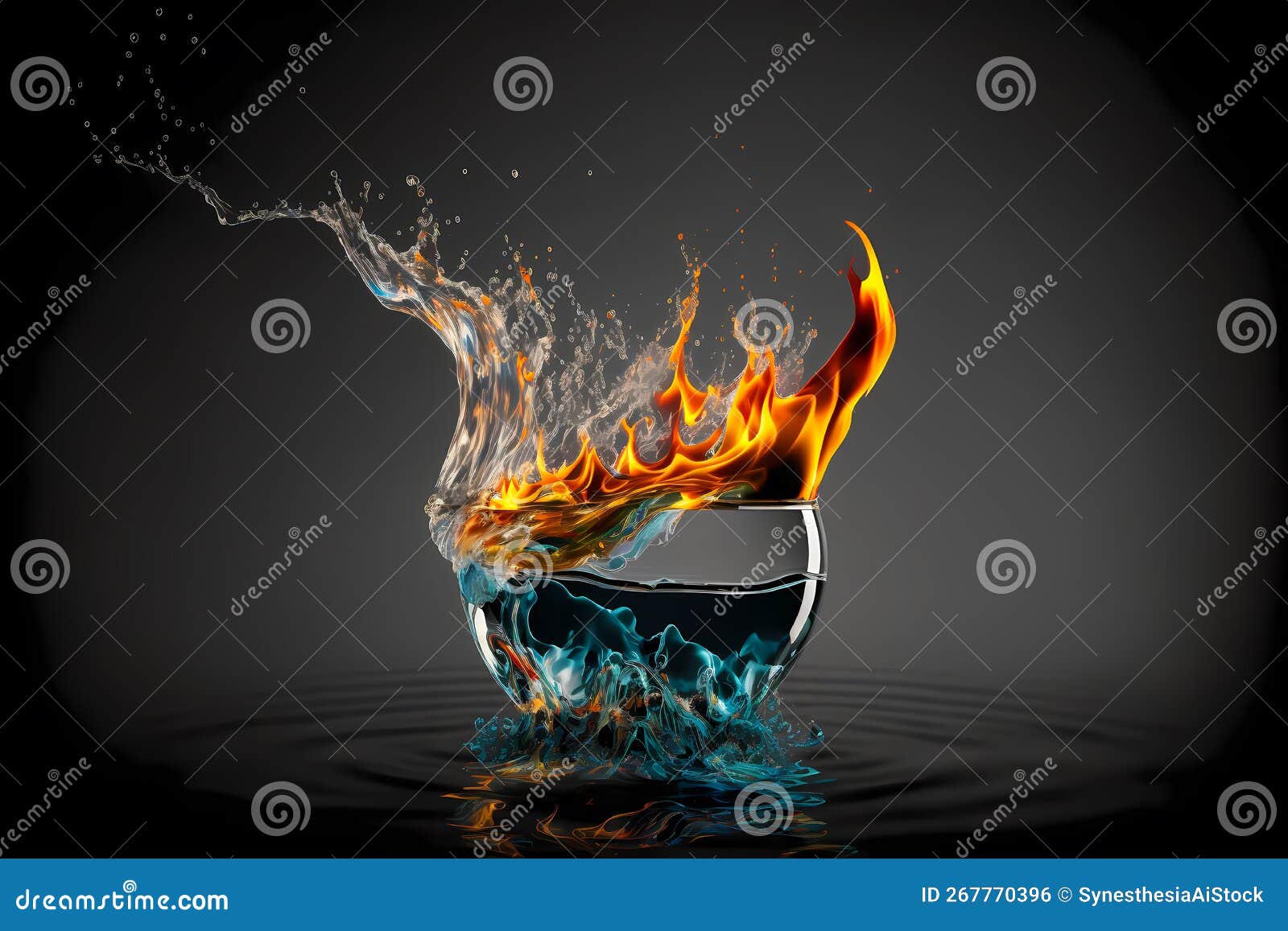 Fire and Water Splash. Dynamic Concept of Two Opposite Elements. Flame ...
