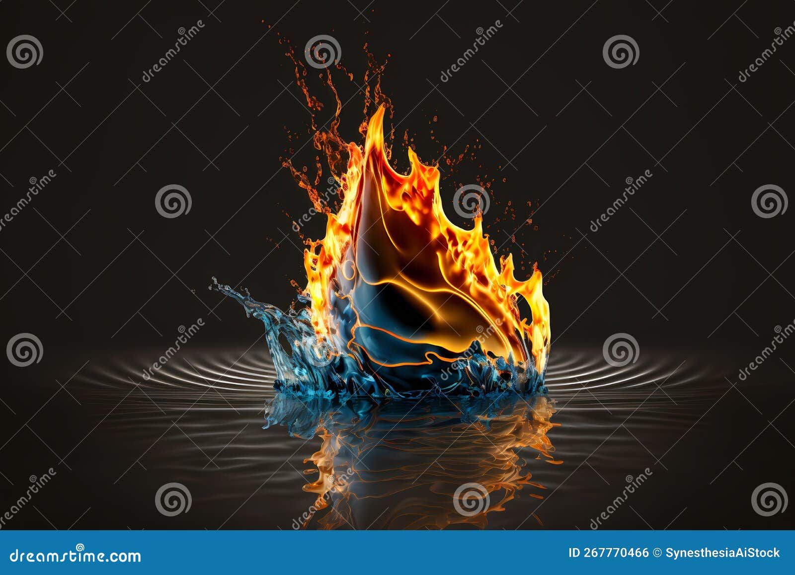 Fire and Water Splash. Dynamic Concept of Two Opposite Elements. Flame ...