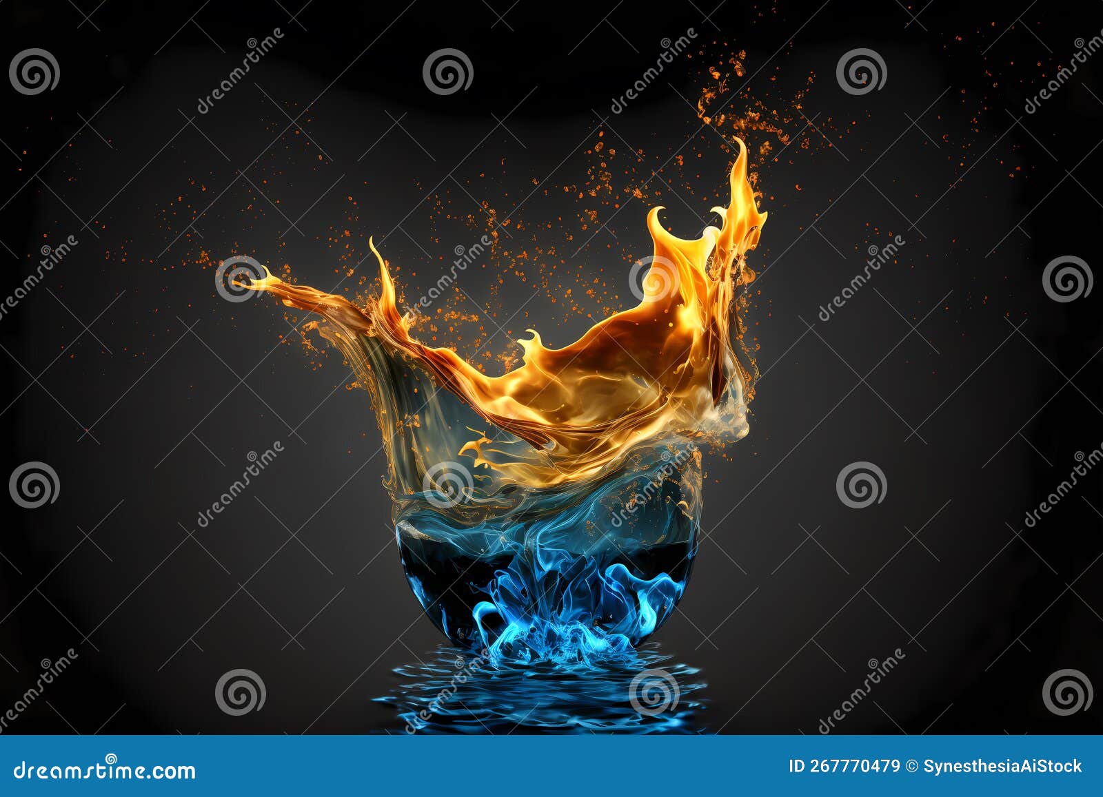 Fire and Water Splash. Dynamic Concept of Two Opposite Elements. Flame ...