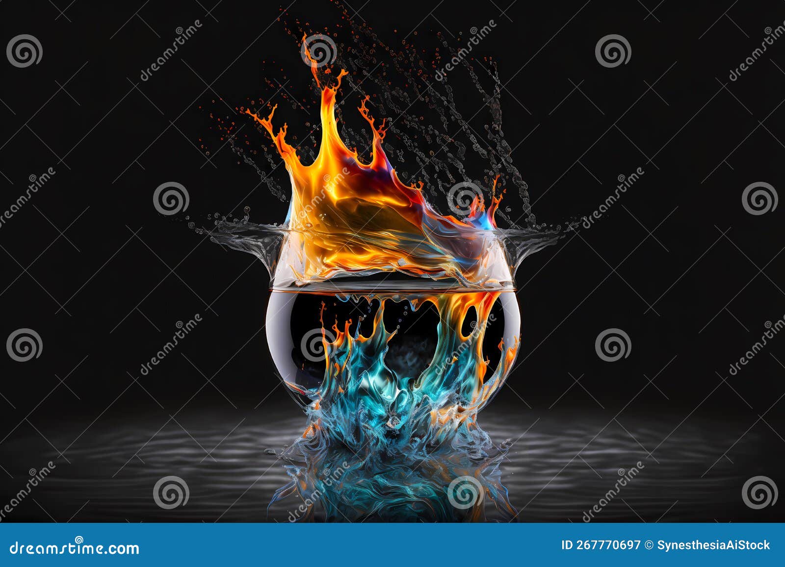 Fire and Water Splash. Dynamic Concept of Two Opposite Elements. Flame ...