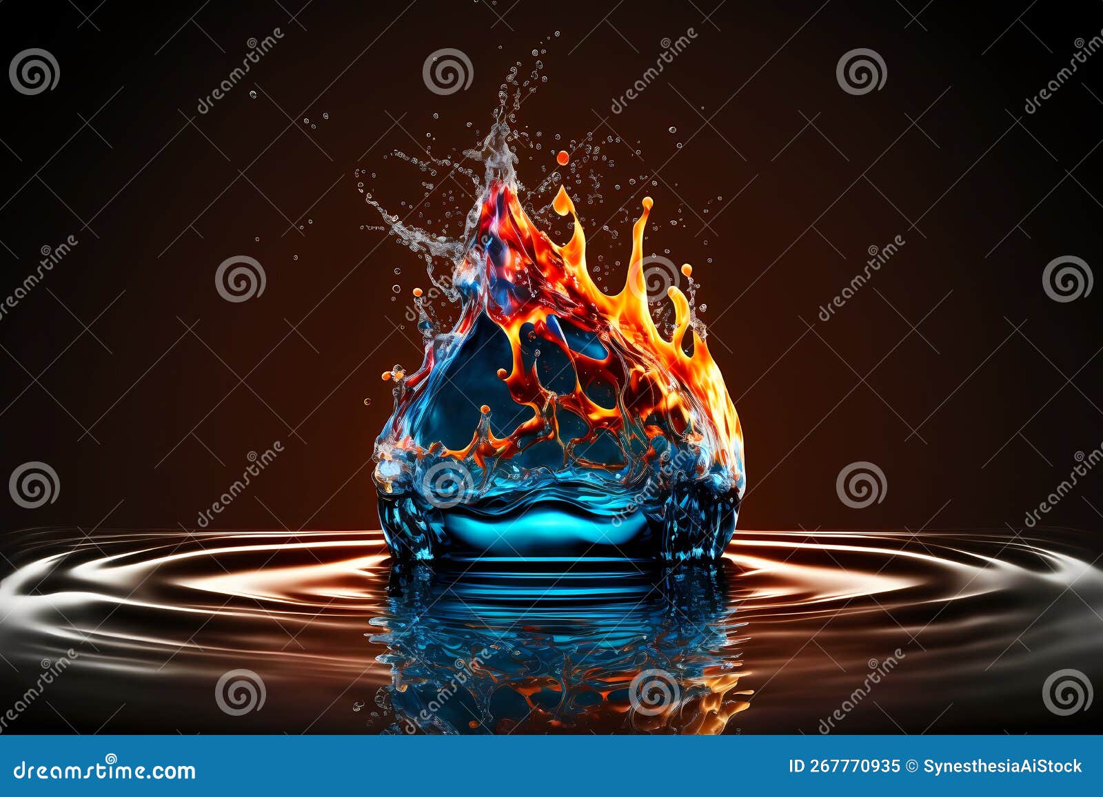 Fire and Water Splash. Dynamic Concept of Two Opposite Elements. Flame ...