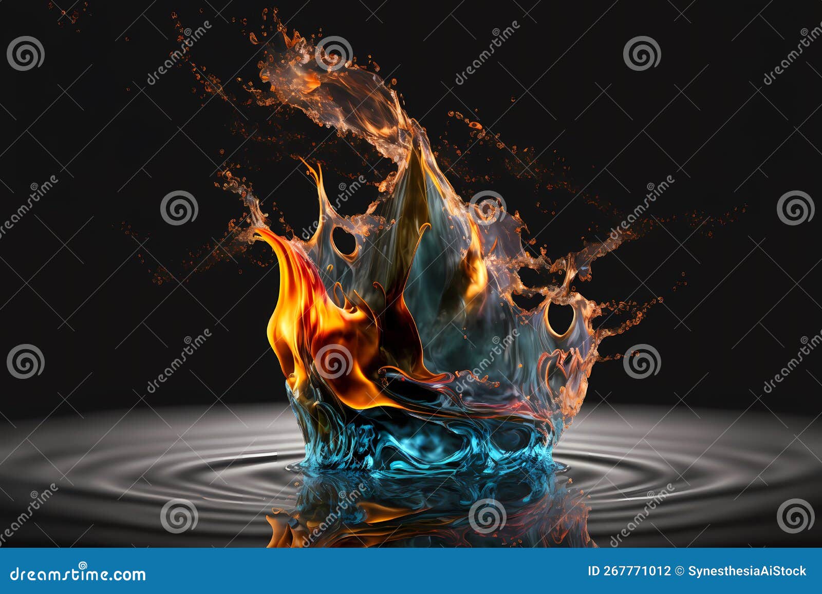 Fire and Water Splash. Dynamic Concept of Two Opposite Elements. Flame ...