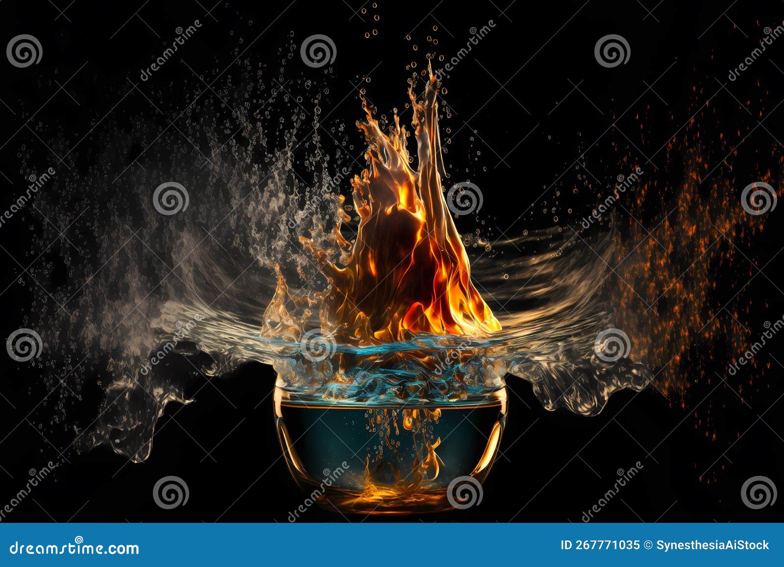 Fire and Water Splash. Dynamic Concept of Two Opposite Elements. Flame ...