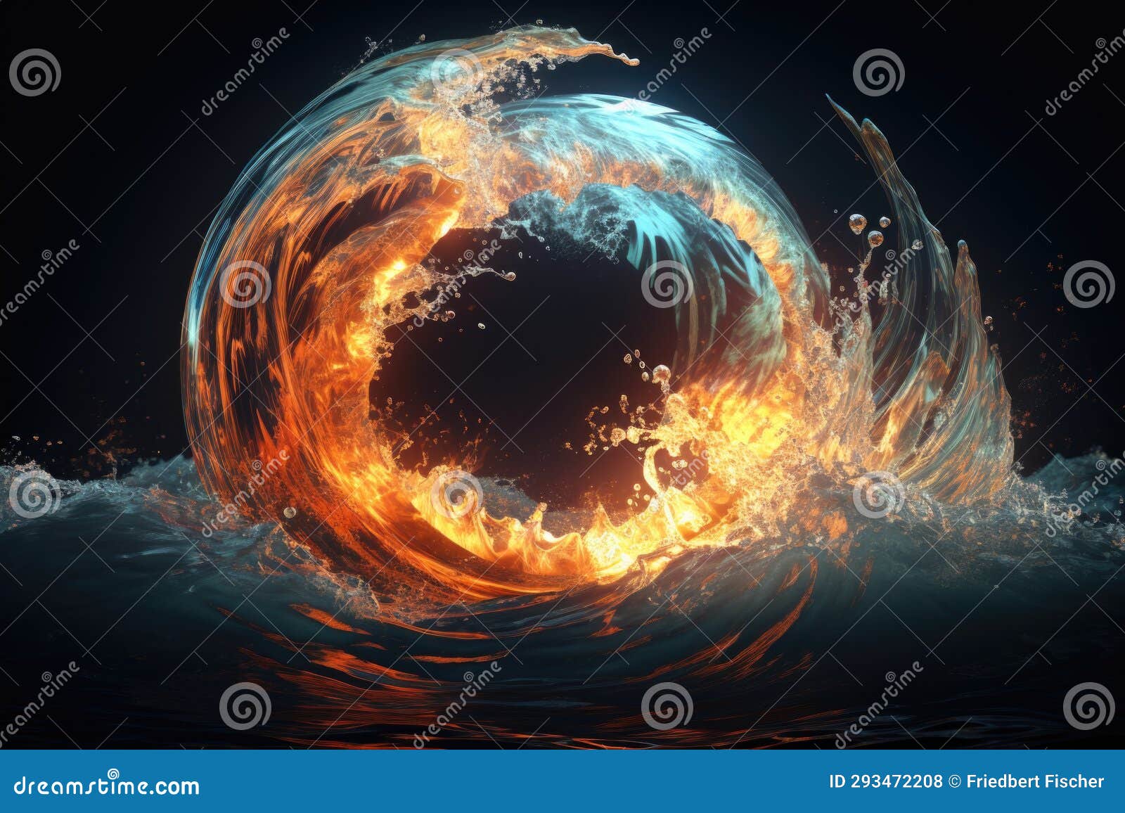 A Fire and Water Wave in the Middle of the Ocean. Stock Illustration ...