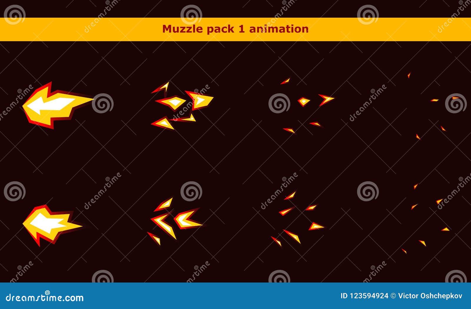 Fire Weapon Muzzle Animation Frames for Cartoon Game Stock Vector ...