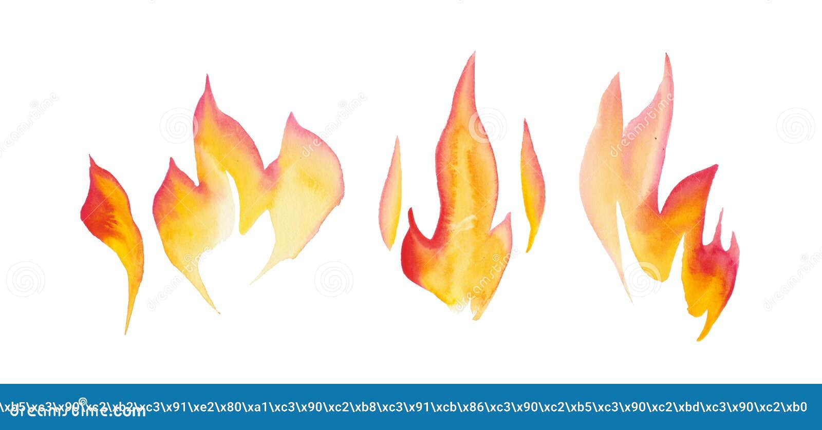 Fire on a White Background. Beautiful Watercolor Flames Stock ...