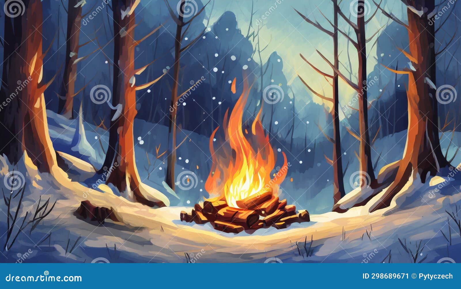 Fire in winter forest stock image. Image of beautiful - 298689671