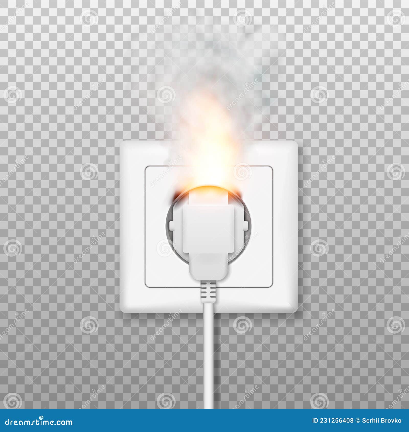 Fire Wiring. Realistic Socket and Plug on Fire from Overload ...
