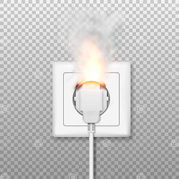 Fire Wiring. Realistic Socket and Plug on Fire from Overload ...