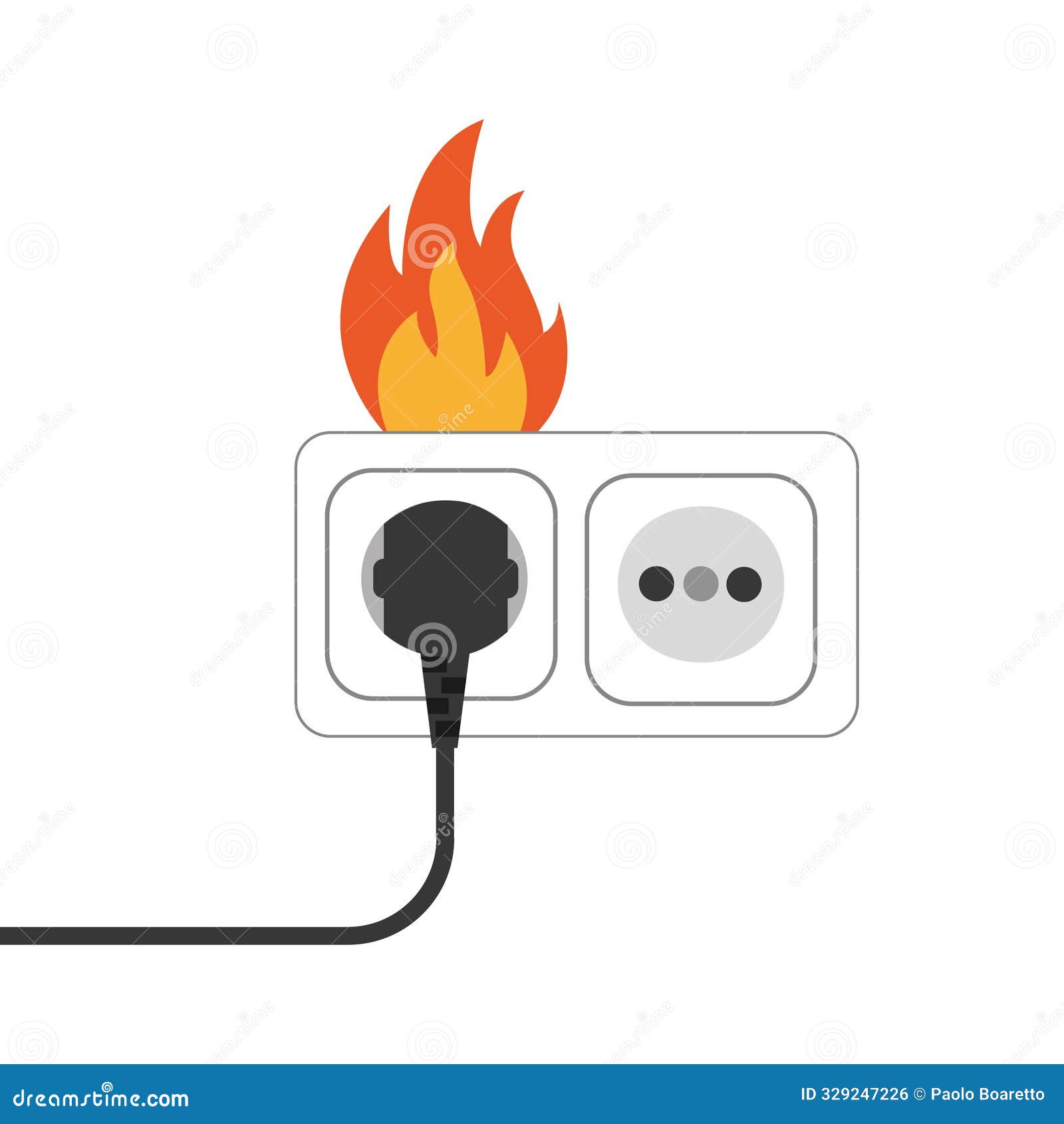 Fire Wiring. Socket and Plug on Fire from Overload. Electrical Safety ...