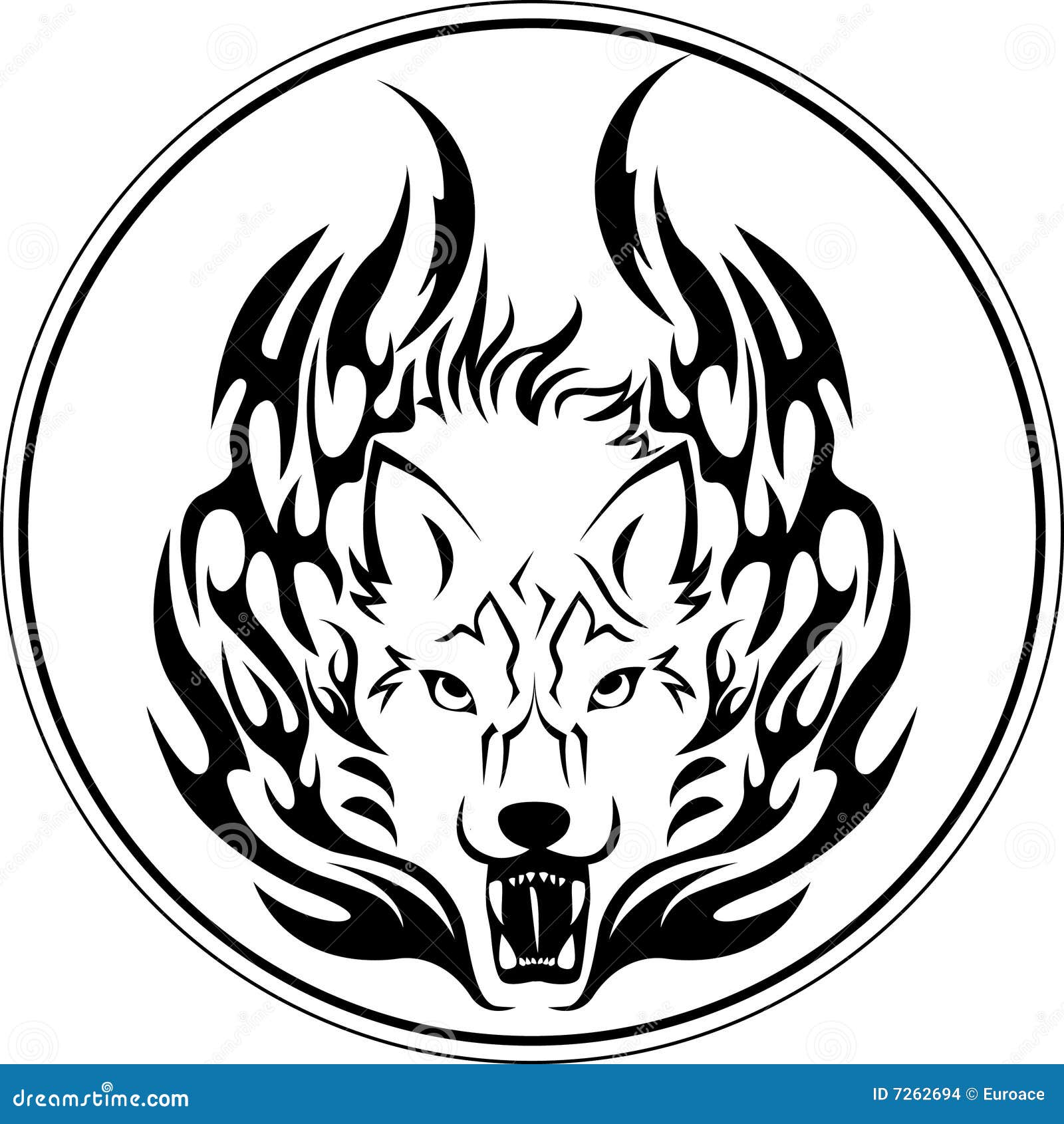 Fire-wolf stock vector. Illustration of cruel, tattoo - 7262694