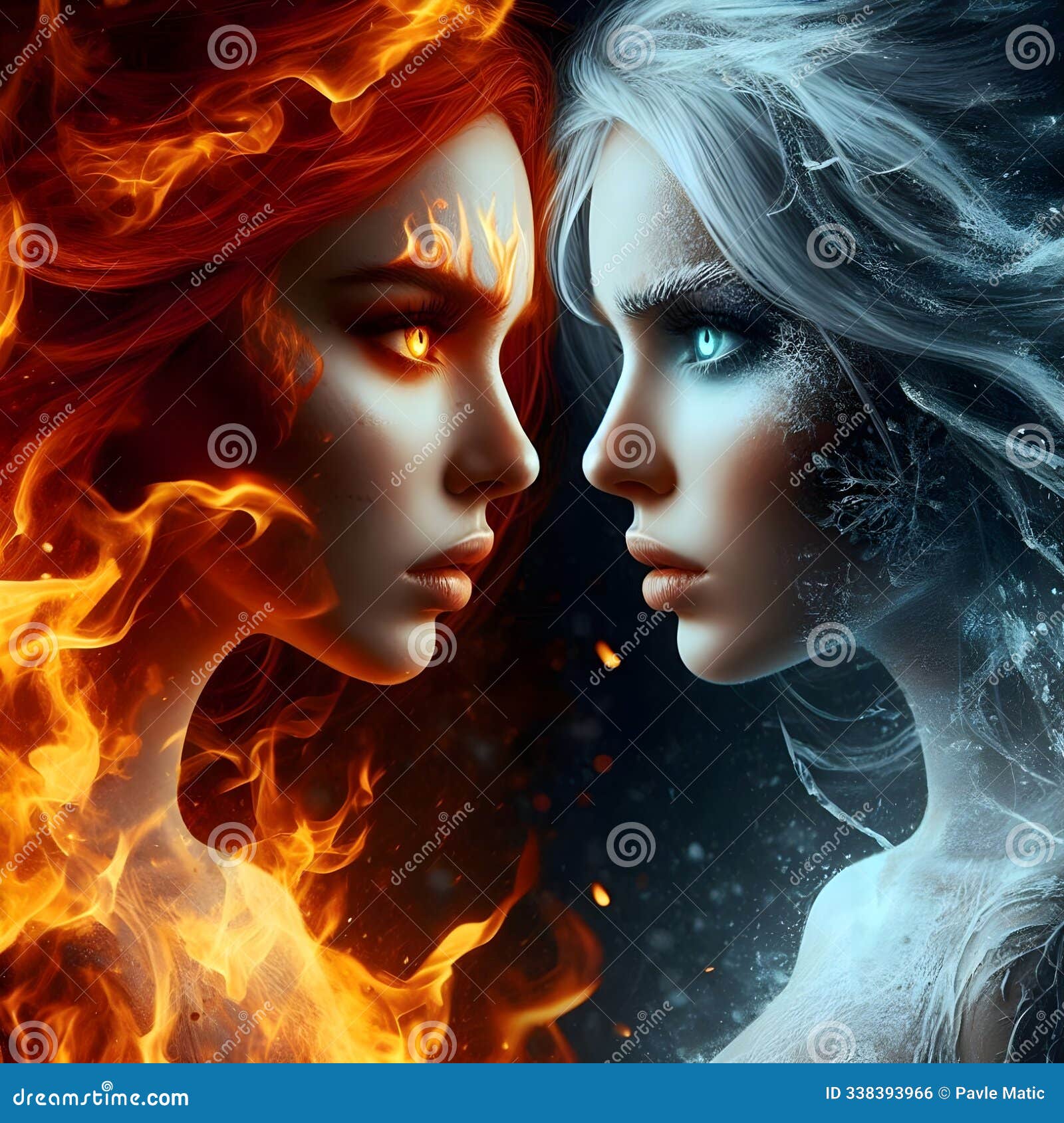Fire woman vs ice woman stock illustration. Illustration of painting ...