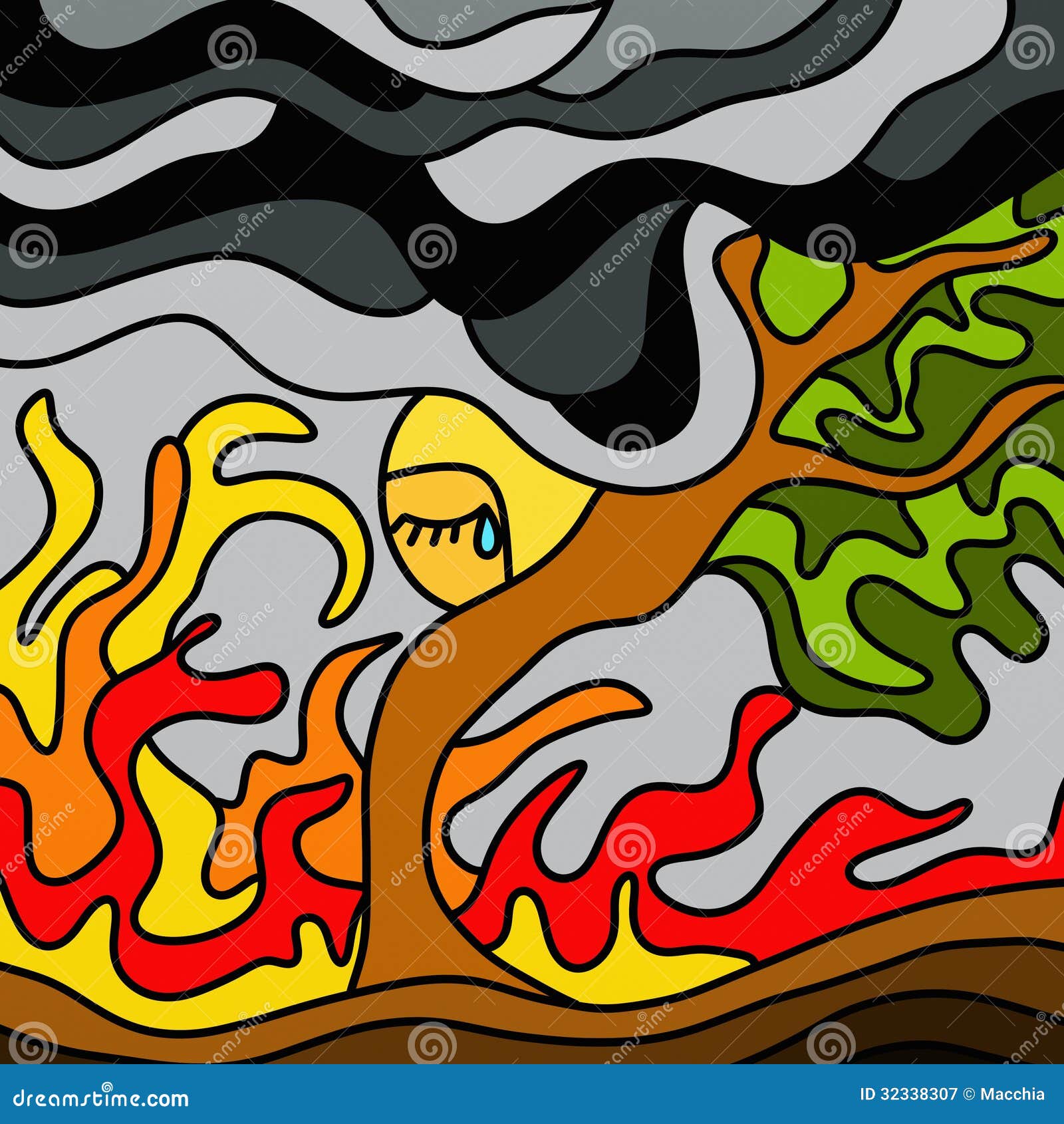 Fire in the wood stock illustration. Illustration of earth - 32338307