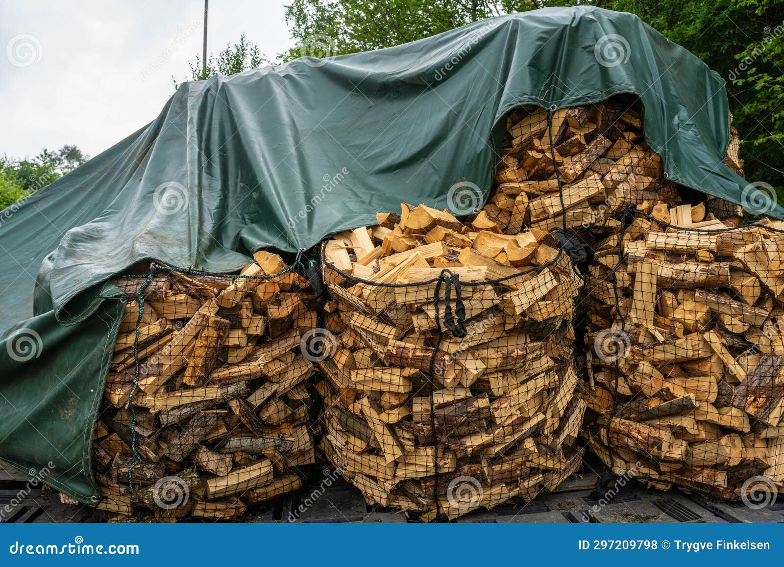 Fire Wood Packed in Sacks on Pallets.. Stock Photo - Image of packaging ...