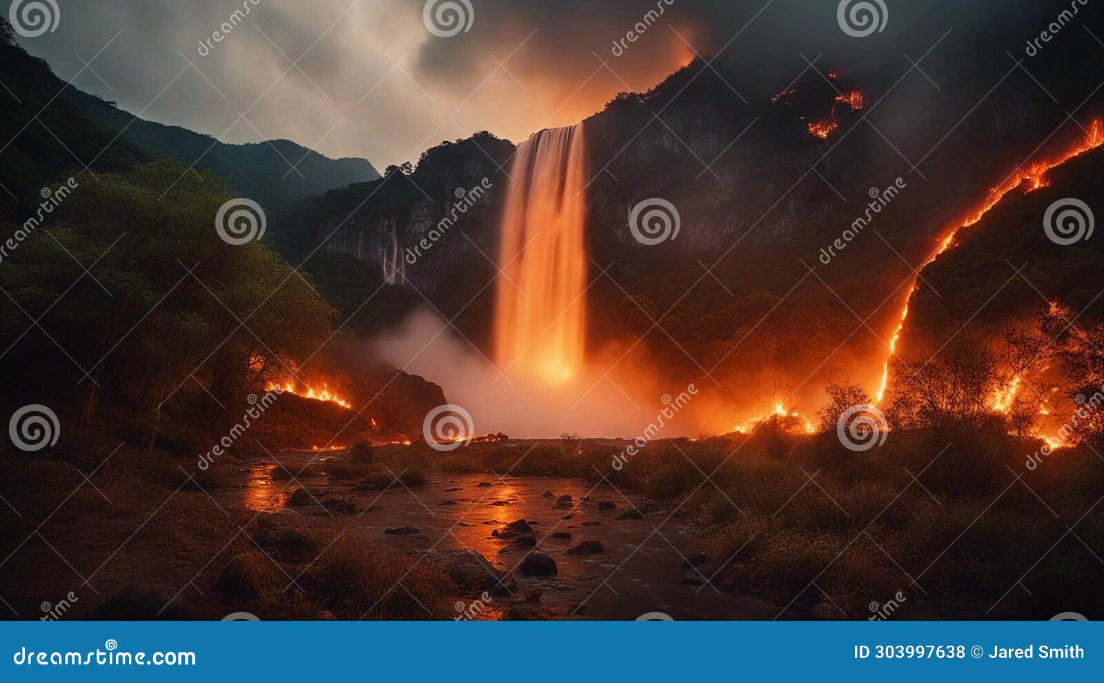 Fire in the Woods Horror Waterfall of Fire, with a Landscape of Burning ...