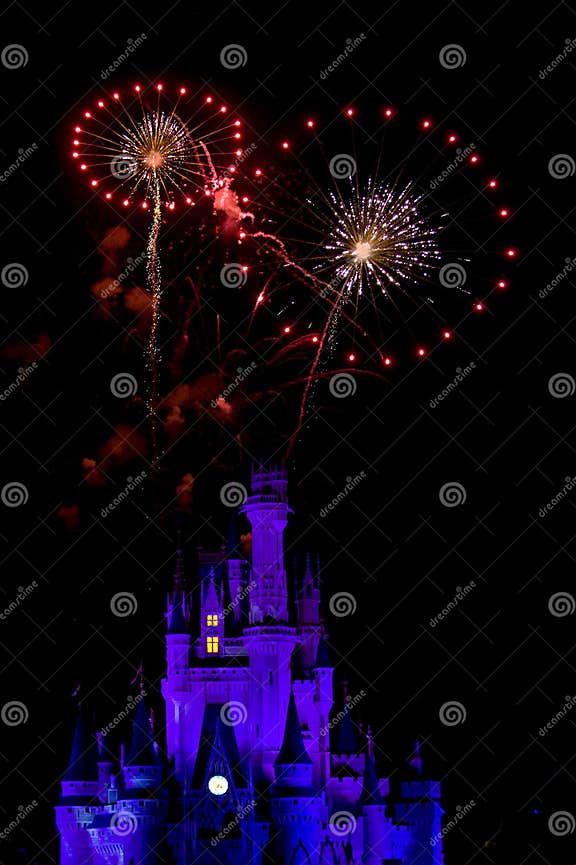 Fire Works Over Disney Castle Editorial Image - Image of place, busy ...