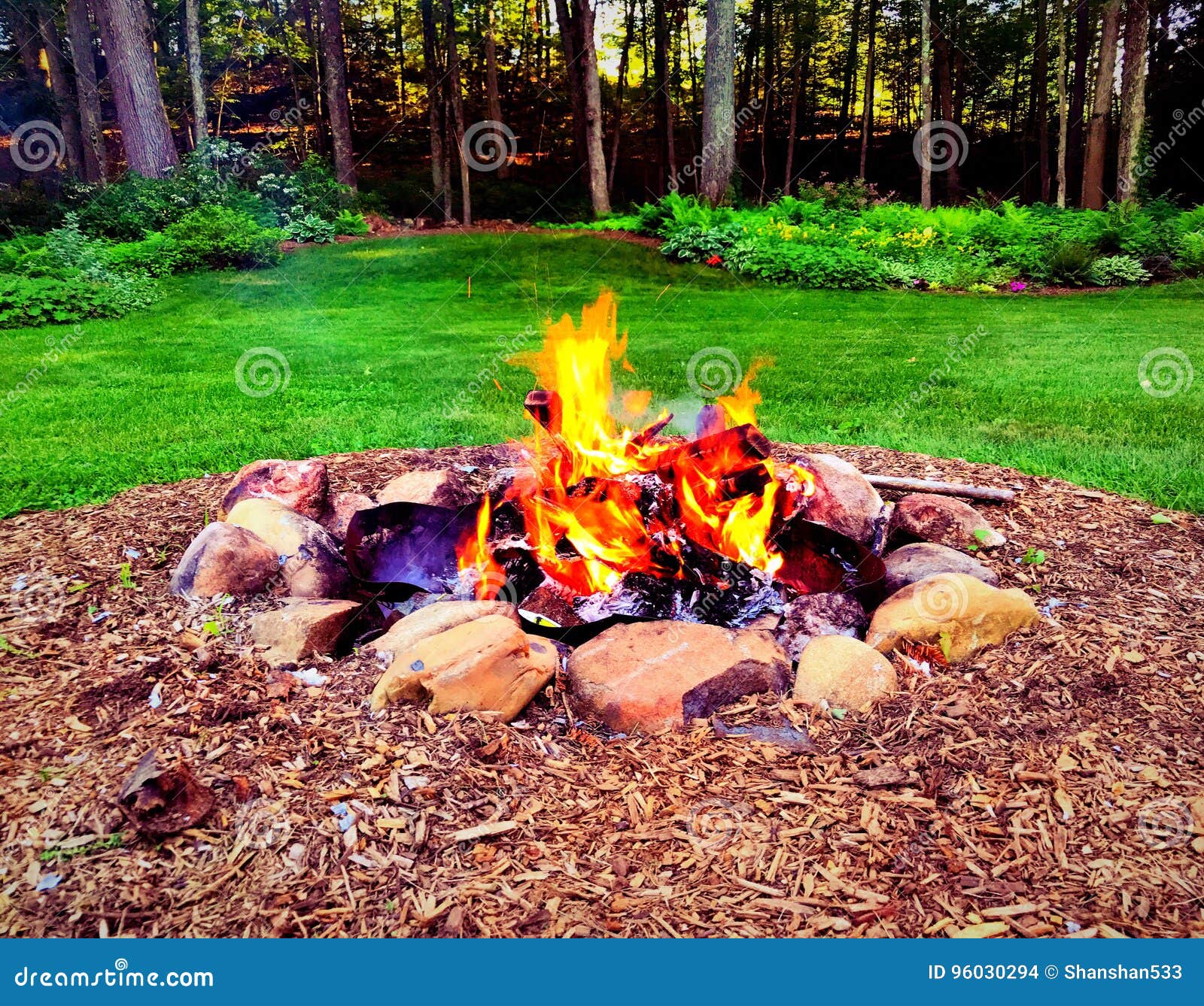 Fire in the yard stock photo. Image of green, outdoors - 96030294